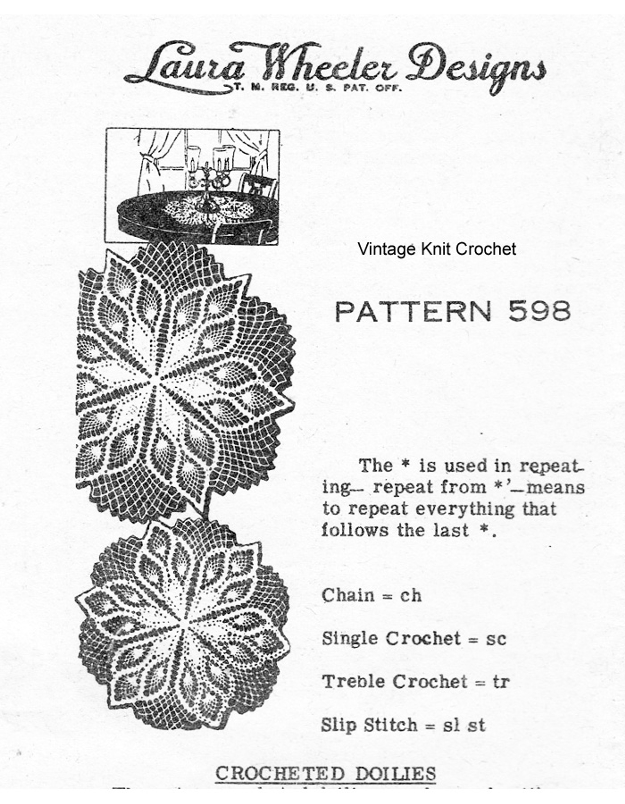 Large Crochet Pineapple Doilies Pattern 6 Sizes Mail Order 598 From
