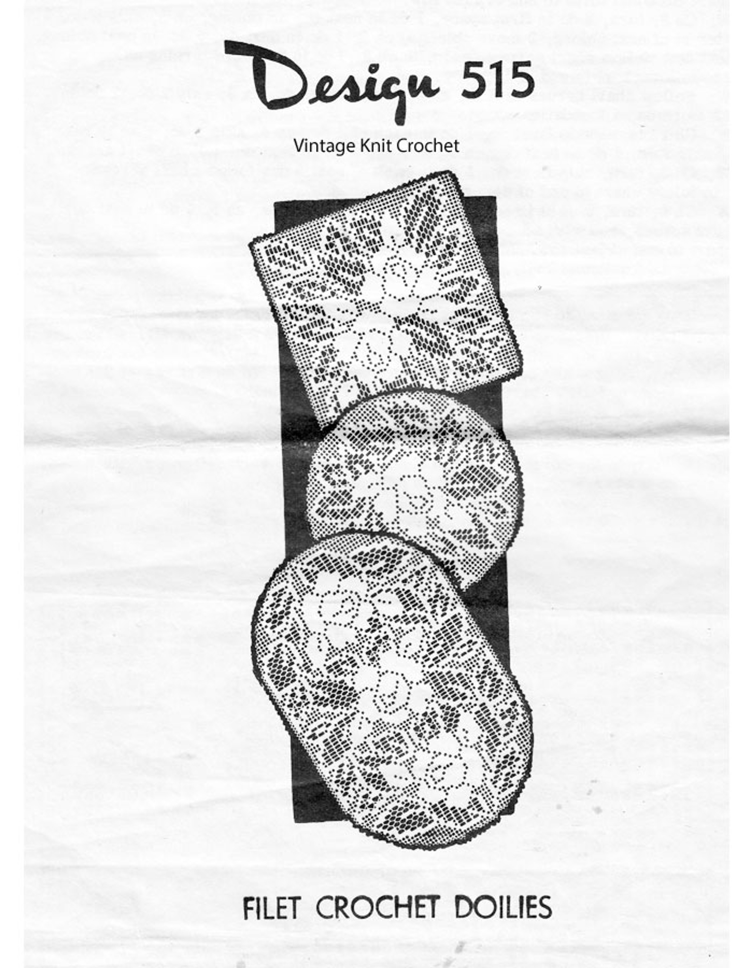 Filet Crochet Rose Doily Round Oval Square Mail Order Design 515