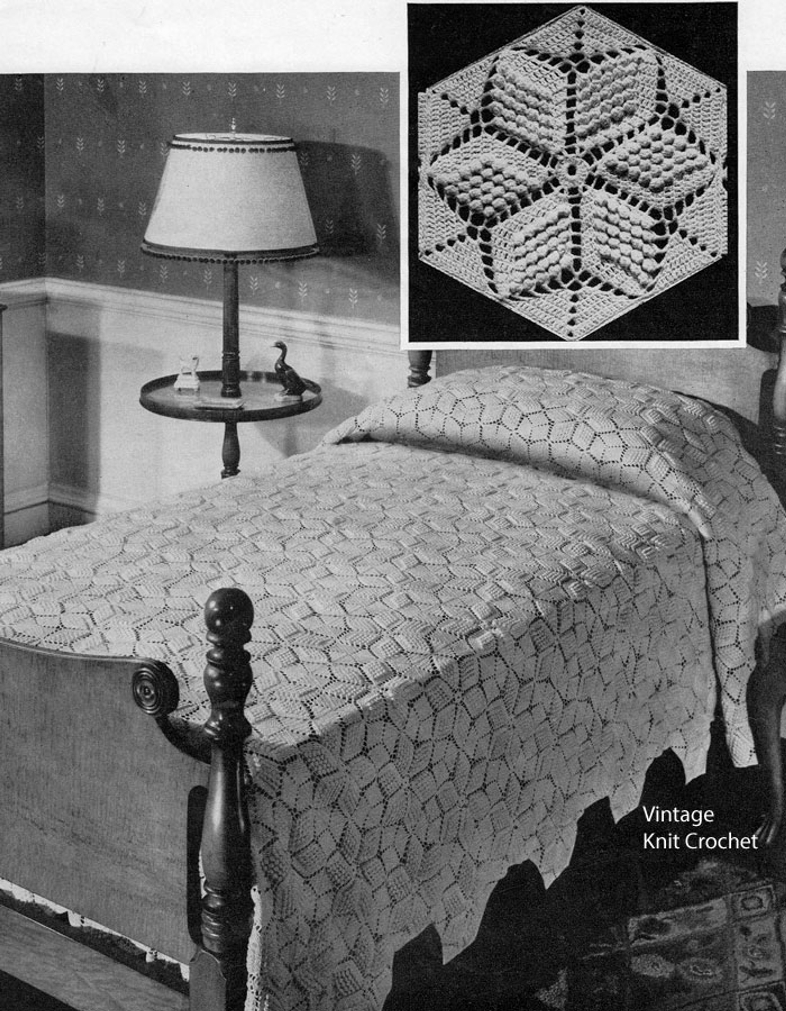 Popcorn Star Crochet Bedspread Pattern Vintage 1930s