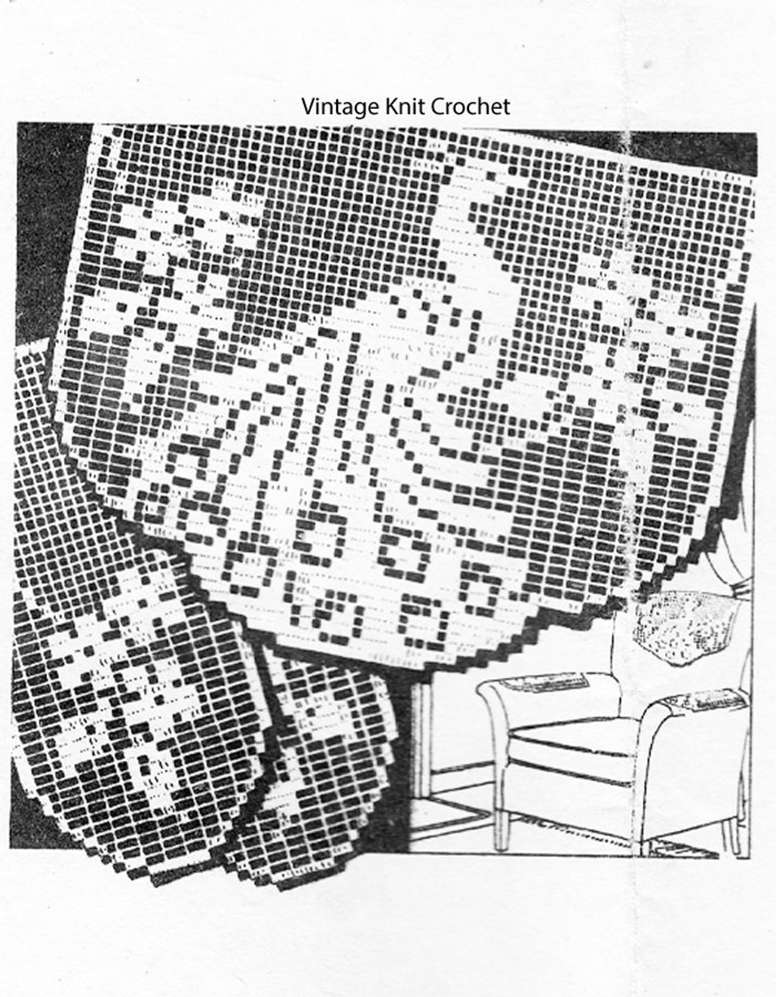 Filet Crochet Pattern Peacock Chair Set Vintage 1936 Laura Wheeler