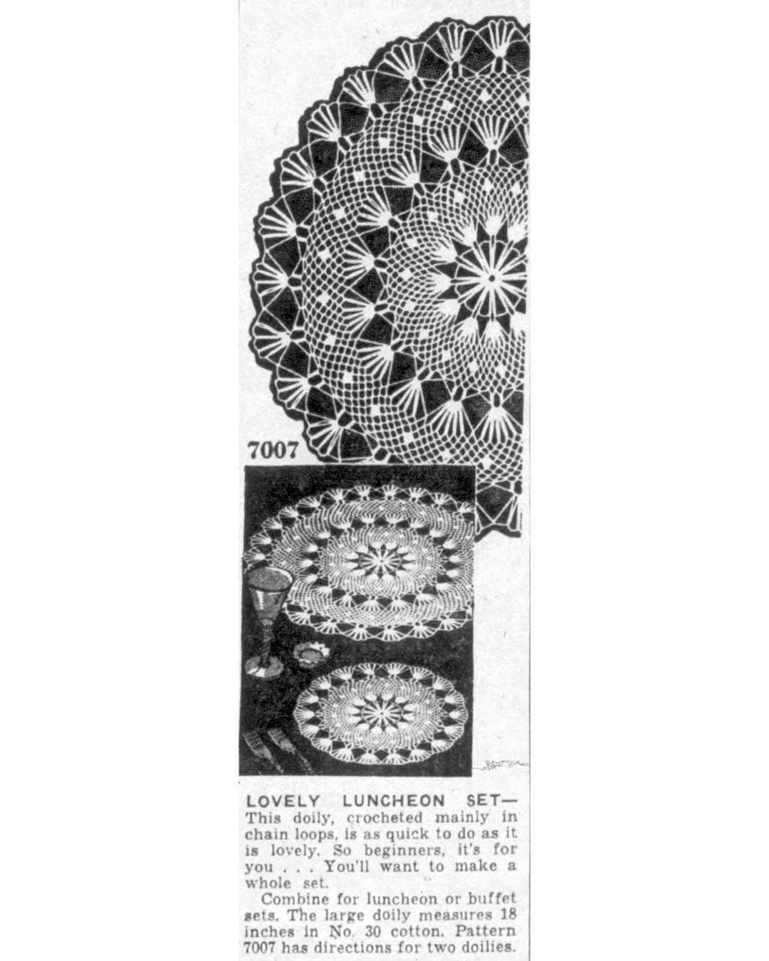 Crochet Doilies Pattern, Small Medium Large in Chain Loops, Mail Order ...