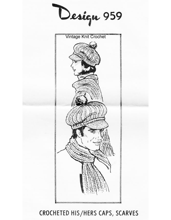 Crocheted Garrison Cap Scarf Pattern, Alice Brooks 7224, Mail Order Design