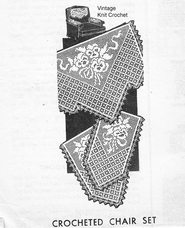 Pansy Filet Crochet Chair Doily Pattern Set The American Weekly 3127