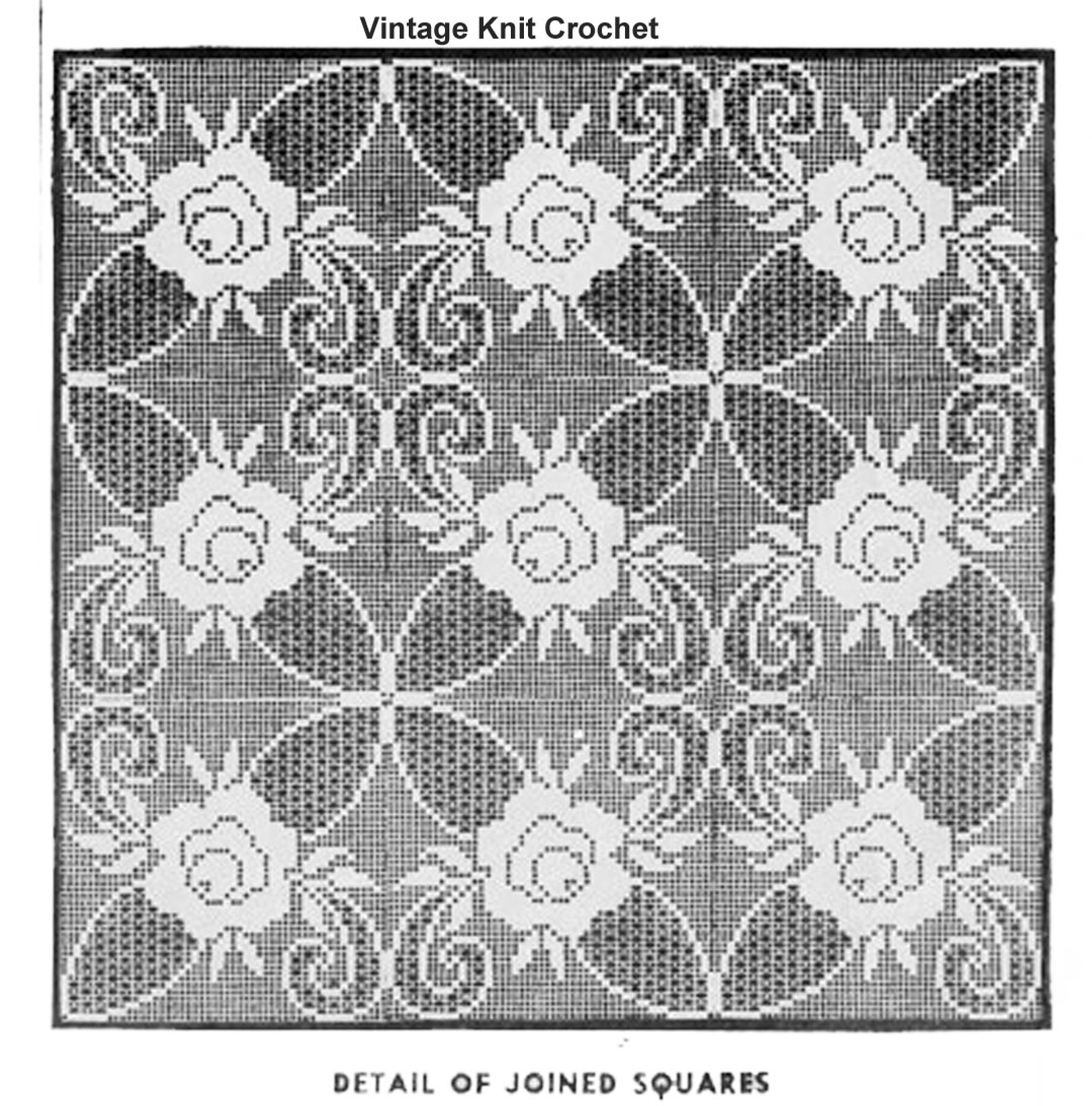 Filet Crochet Rose Tablecloth Pattern Square Design 7458 Alice Brooks