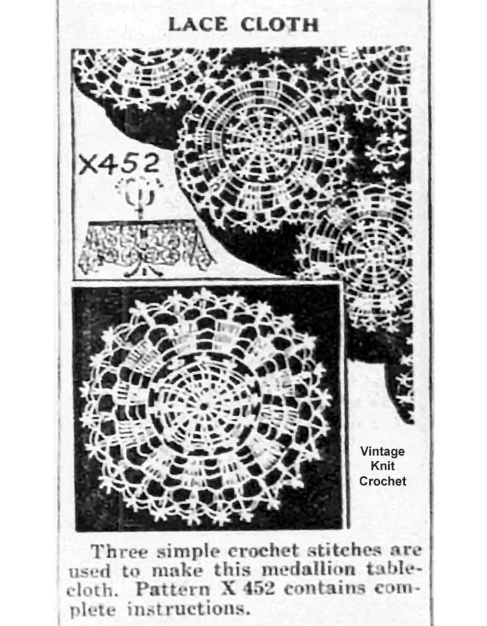 Vintage Crochet Lace Medallion Pattern X-452