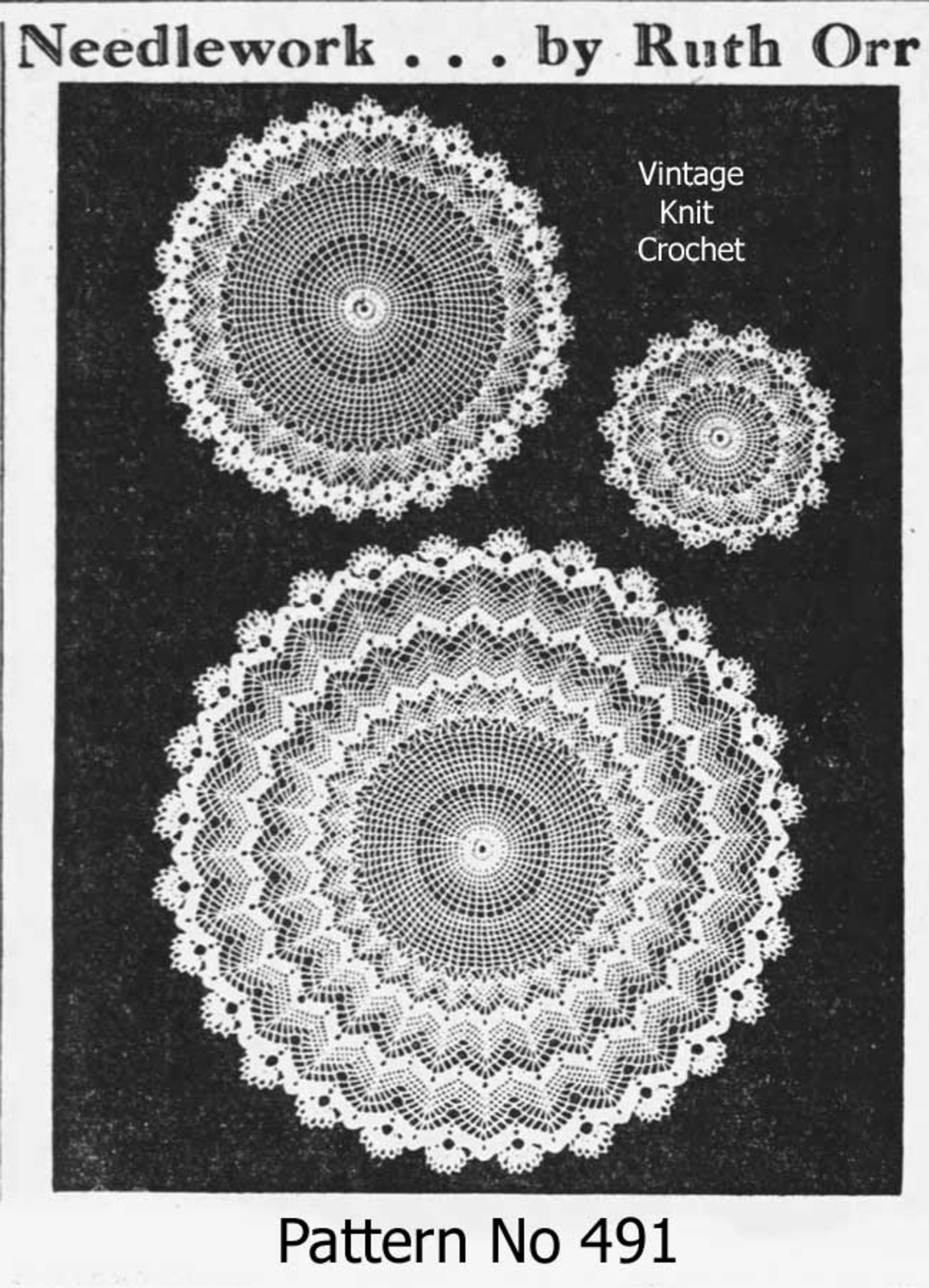 Crochet Doily Pattern Small Medium Large Luncheon Set Ruth Orr 491