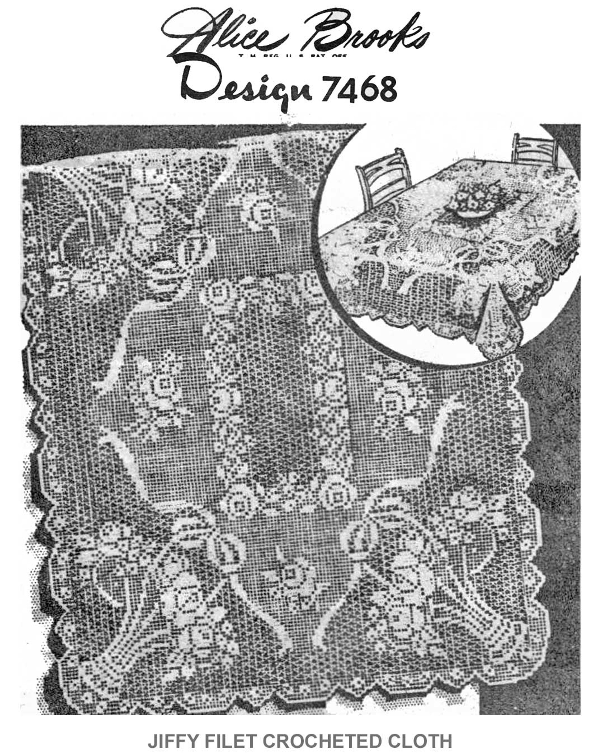 Rose Filet Crochet Table Cloth Pattern Mail Order Pattern 538 Laura