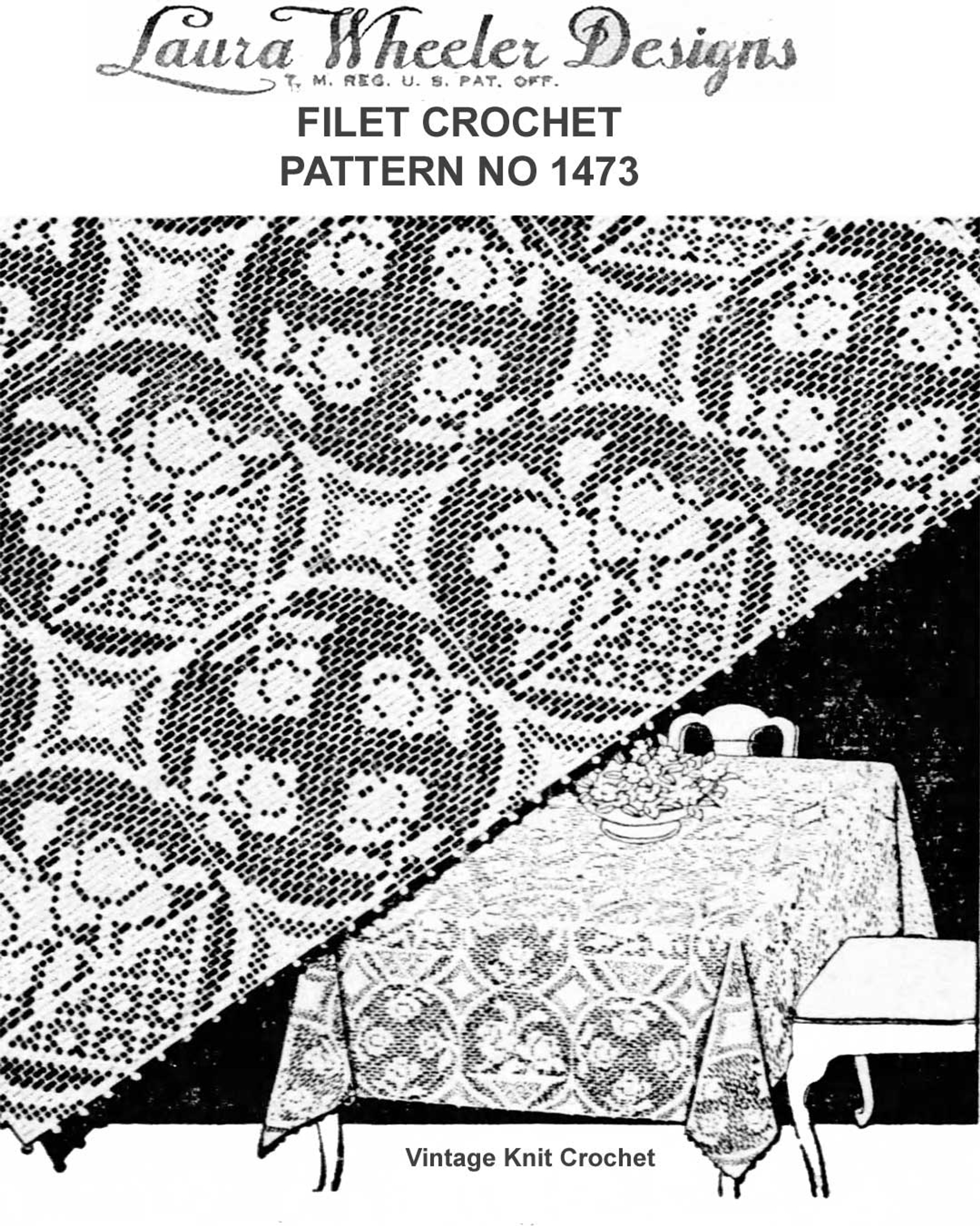 Vintage Filet Crochet Squares Pattern Rose Tablecloth Laura Wheeler