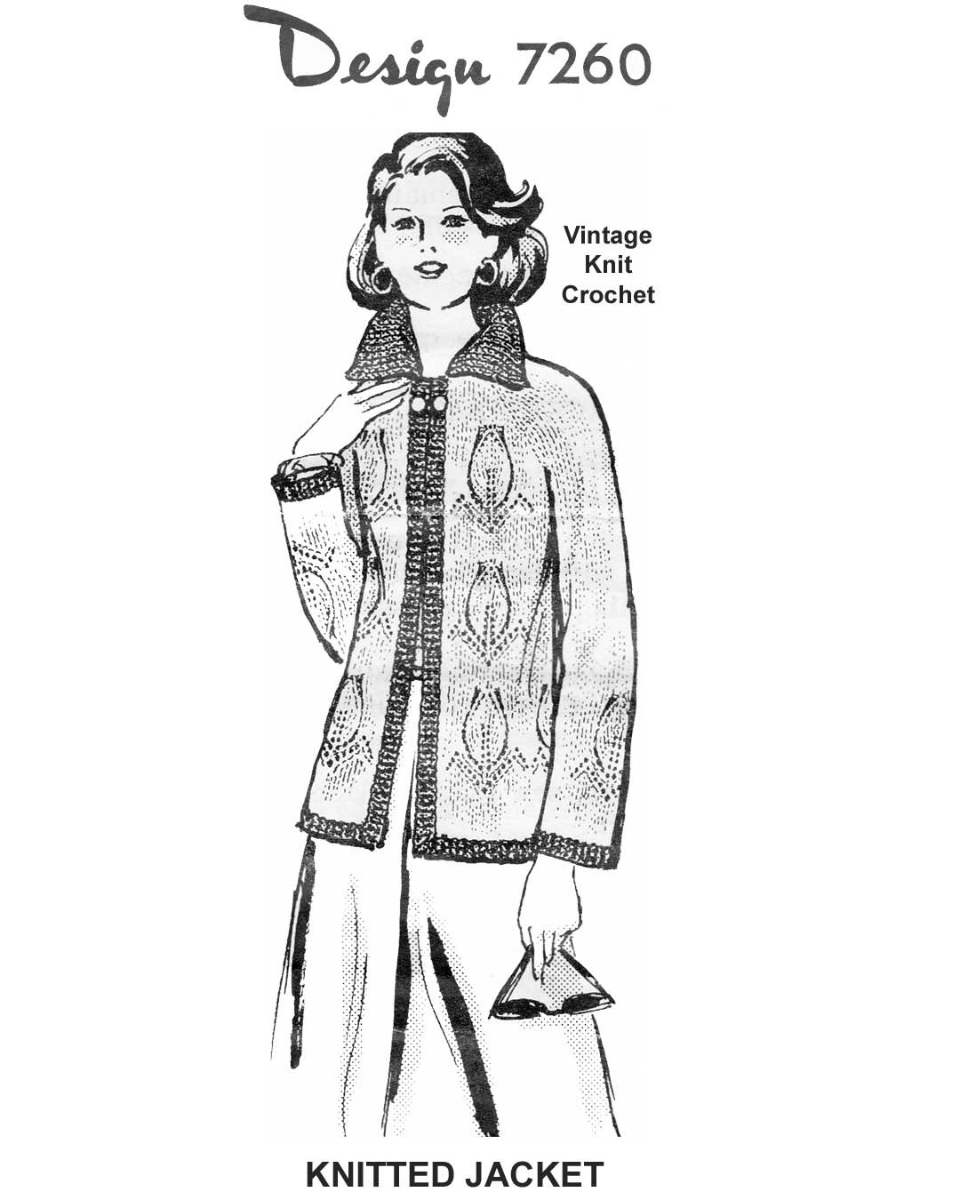Knitted Jacket Pattern, Floral Tulip Panel Mail Order Design 7260