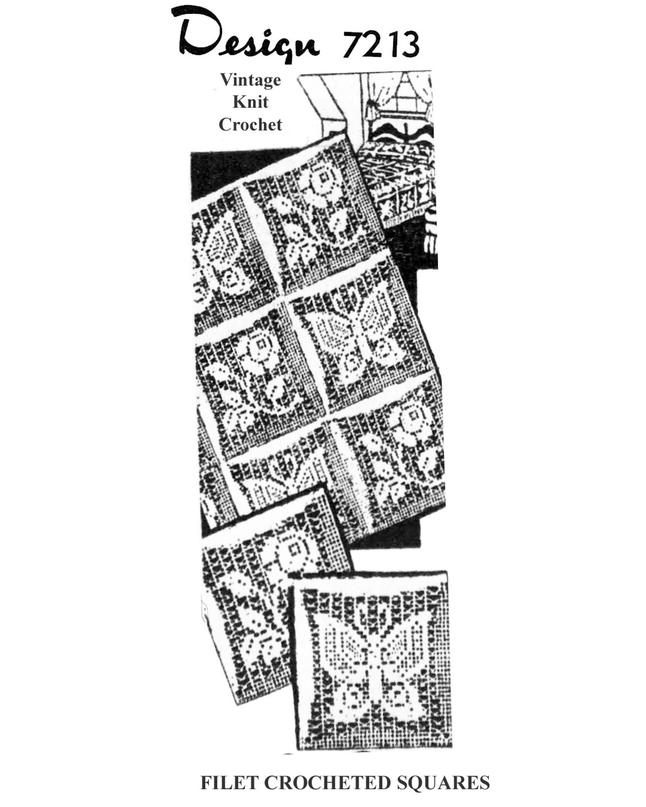 Filet Crochet Butterfly Rose Squares Pattern For Tablecloth Bedspread