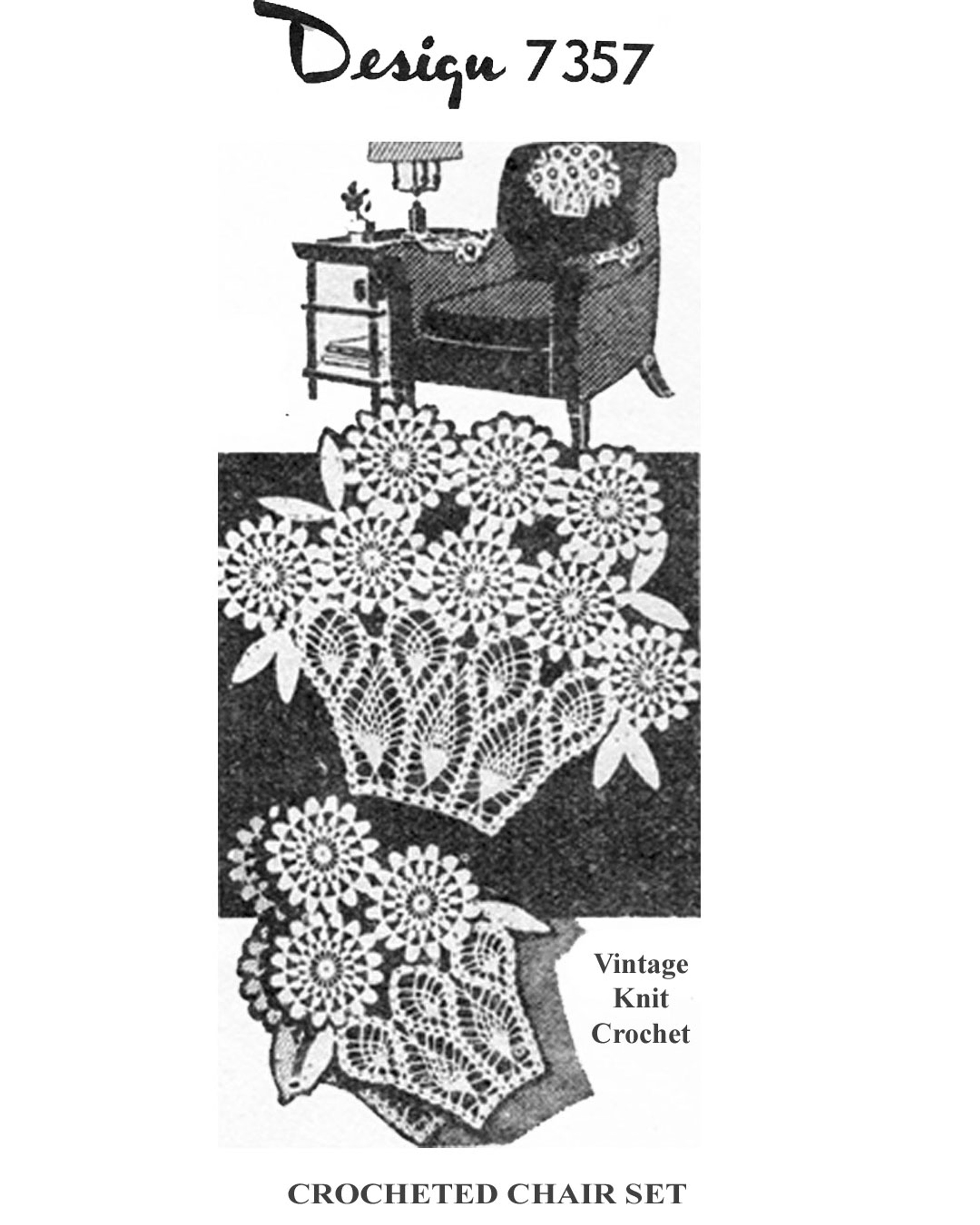 Crochet Flower Basket Chair Doily Pattern Set Alice Brooks Design 7159