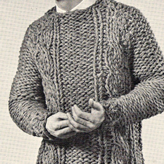 Mens Cable Panel Sweater Big Needle Knitting PDF Pattern