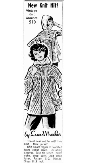 Knitted Ribbed Coat Pattern, Laura Wheeler 510, Mail Order Design