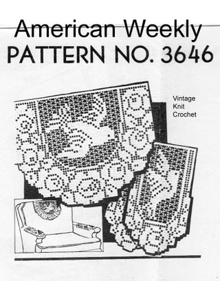 Filet Crocheted Dove Roses Chair Set Pattern No 6228