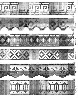 Six vintage filet crochet edgings pattern for linens Anne Cabot 5811 ...