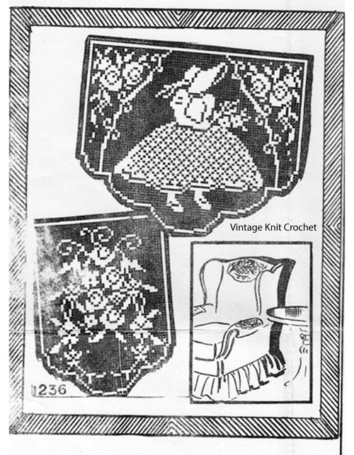 Filet Crocheted Peacock Doily Chair Set Pattern Design 7107