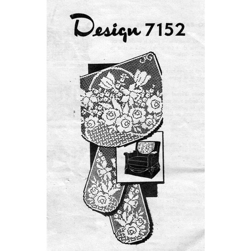 Vintage Filet Crochet Rose Basket Chair Set Pattern Design 1024