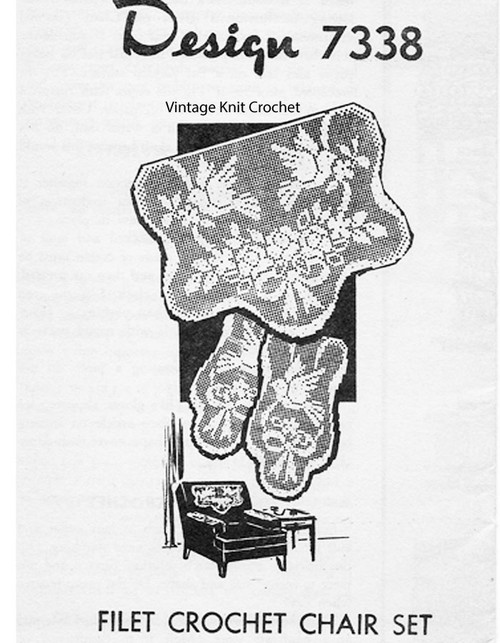 Filet Crochet Swan Pansy Doily Chair Set Pattern Design 900 Laura Wheeler