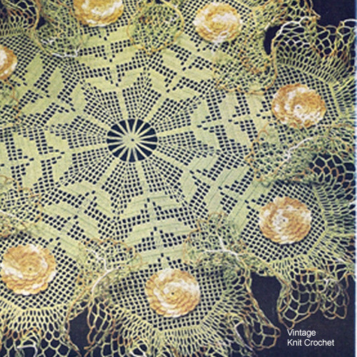 Round Rose Filet Crochet Centerpiece Doily Pattern