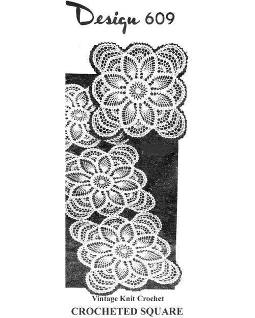 Crochet Pineapple Square Runner Tablecloth Pattern Mail Order 609