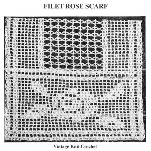 Rose Filet Crochet Runner Pattern Tray Scarf Or Chair Set