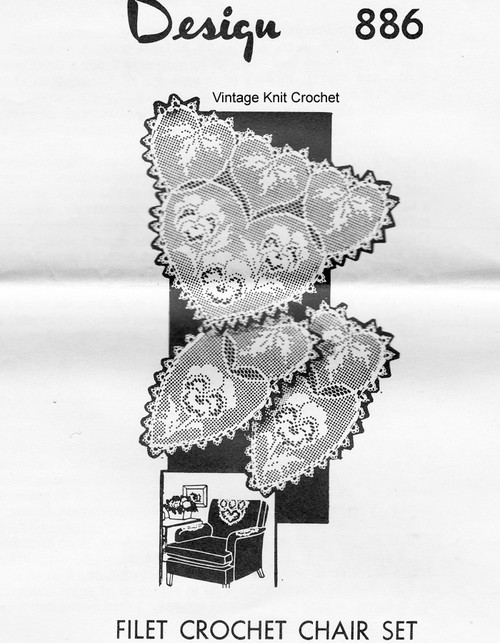 Filet Crochet Chair Doily Pattern Roses Pansies Tulip Butterfly Mail