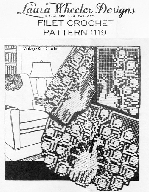 Filet Crochet Pattern Peacock Chair Set Vintage 1936 Laura Wheeler