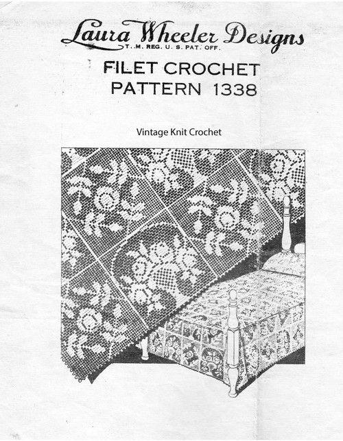 Rose Filet Crochet Square Pattern, Table Cloth Laura Wheeler 809