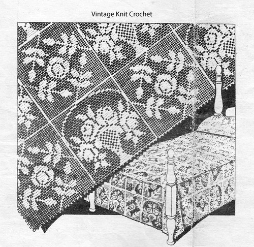 Filet Crochet Squares Butterfly Flower Tablecloth Design 1369