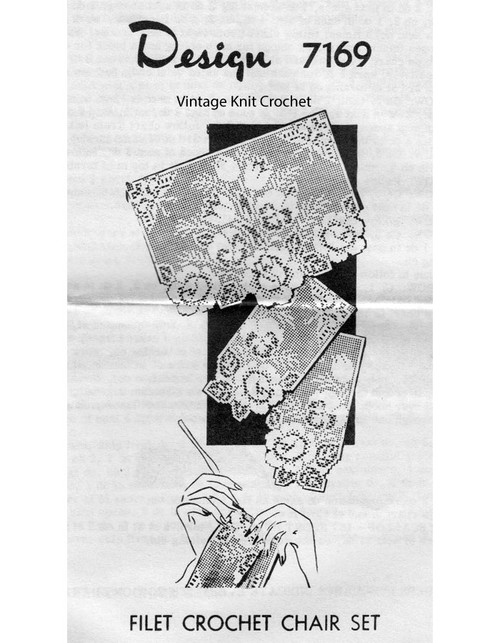 Filet Crochet Swan Pansy Doily Chair Set pattern Design 900 Laura Wheeler