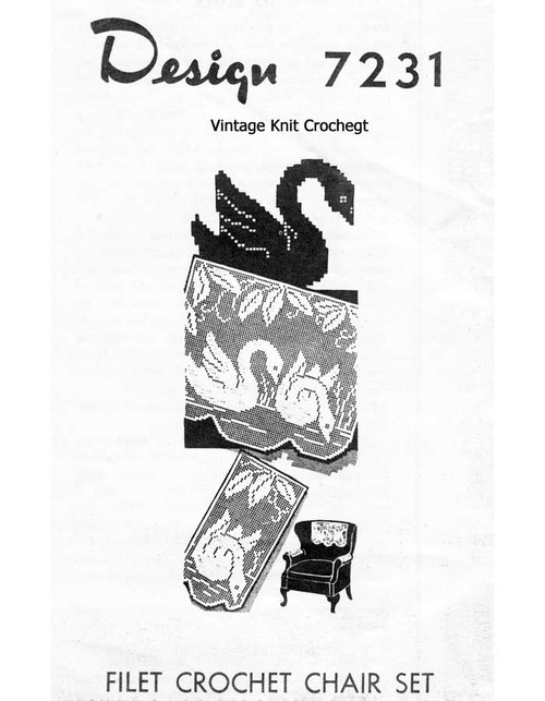 Filet Swan Crochet Chair Set Pattern, Design 7231, Alice Brooks