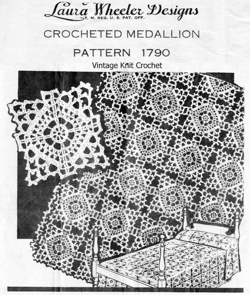 Crochet Colonial Square Pattern Tablecloth Bedspread Laura Wheeler 2361