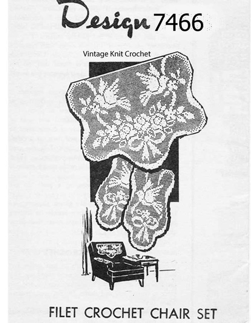 Pansy Filet Crochet Chair Set Alice Brooks 7454 Vintage 1940s