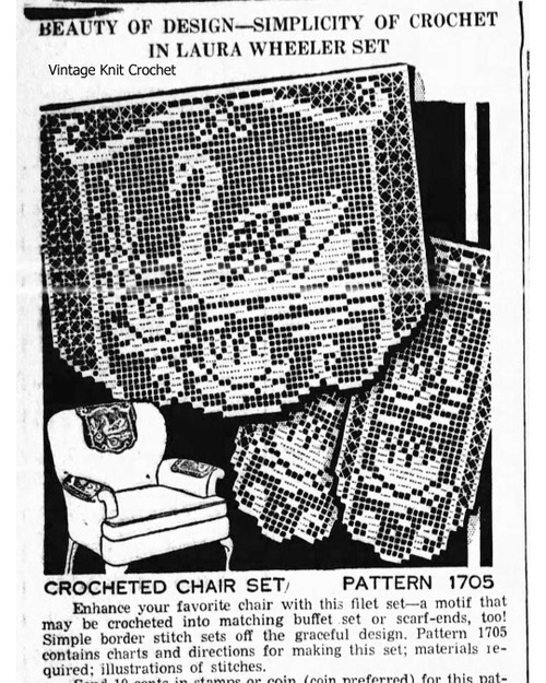 Filet Crochet Monogram Chair Doily Pattern Set Laura Wheeler Design 1703