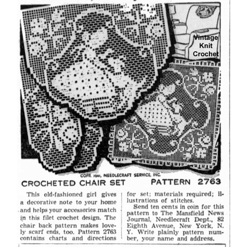 Filet Crochet Swan Pattern Chair Set Laura Wheeler Design 1705