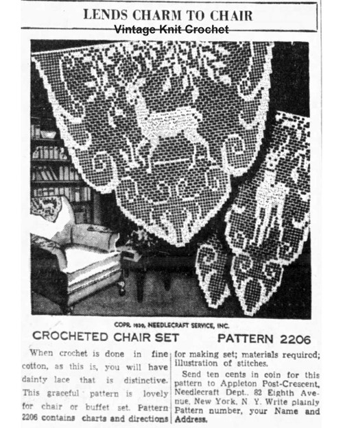 Filet Crochet Kitten Pattern Chair Set Scarves Laura Wheeler 592