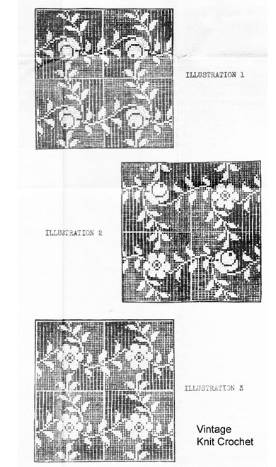 Filet Crochet Rose Bluebird Square Pattern Tablecloth Bedspread Alice