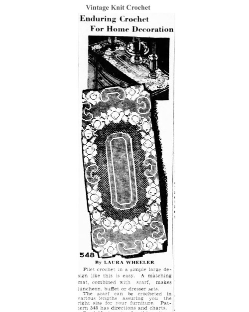 Filet Crochet Runner Pattern Rose Basket Motif Laura Wheeler 525