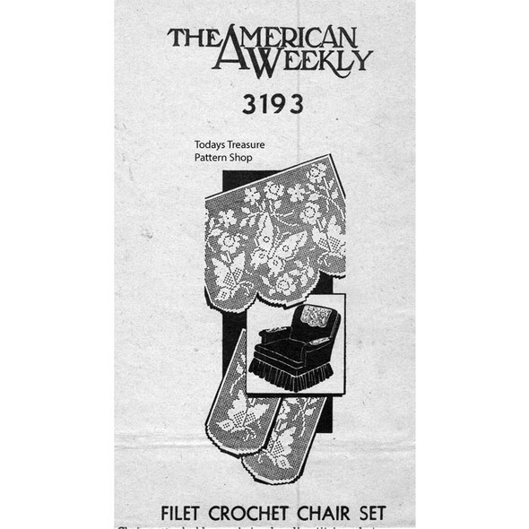 Filet Crochet Kitten Pattern Chair Set Scarves Laura Wheeler 592
