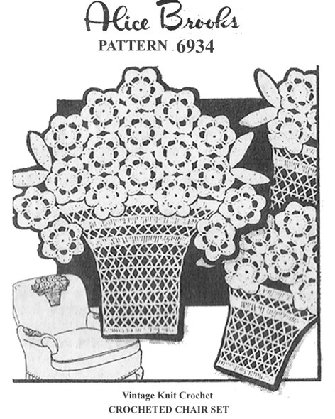 Crochet Flower Medallion Basket Chair Set Scarf Pattern Design 595