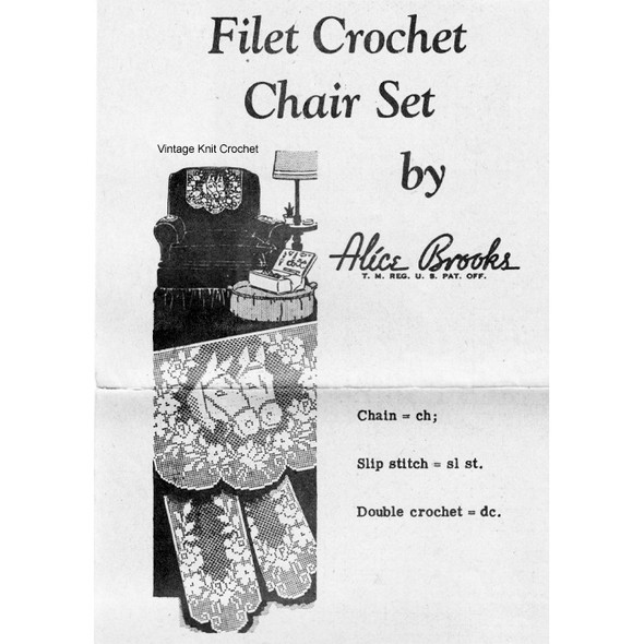 Vintage Filet Crochet Chair Doily Pattern Set In Rose Motif Alice
