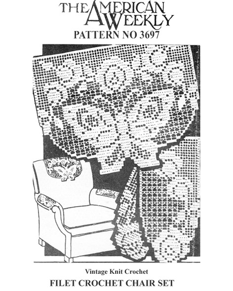 Vintage Crochet Butterfly Pattern Chair Set American Weekly 3008 Mail