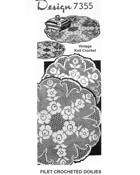 Vintage Filet Crochet Chair Doily Pattern Set In Rose Motif Alice