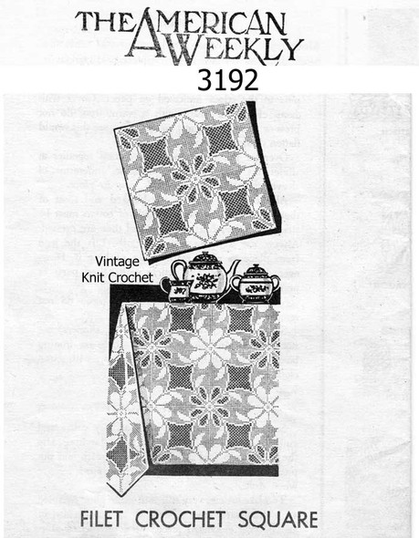 Filet Crochet Square Pattern Flower Motif Mail Order 3069