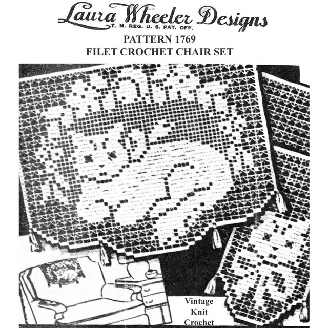 Kitten In Basket Filet Crochet Pattern Chair Set Alice Brooks 7316