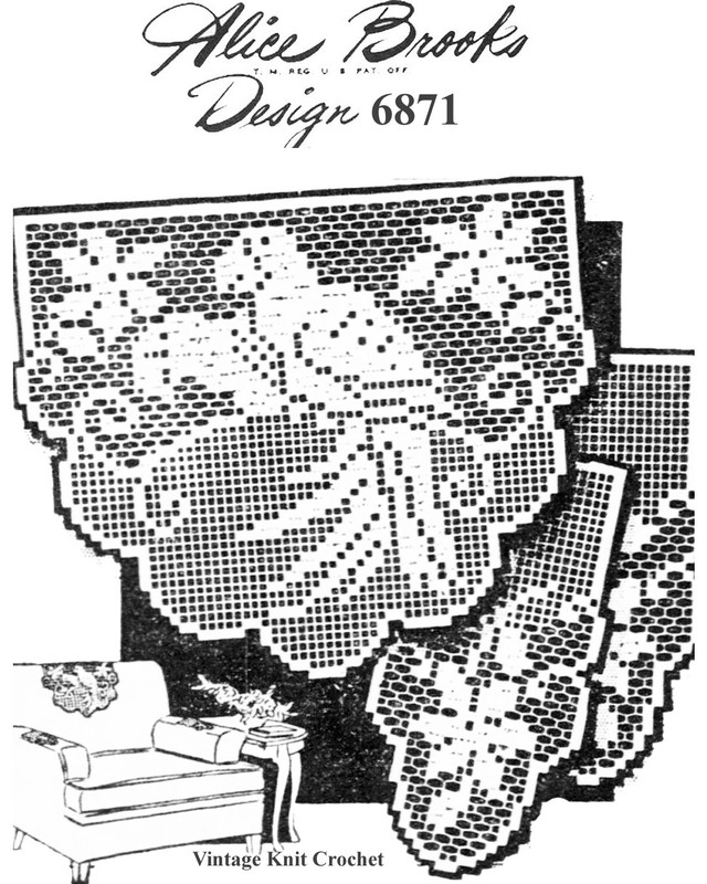 Vintage Filet Crochet Parrots Chair Doily Pattern Set Alice Brooks