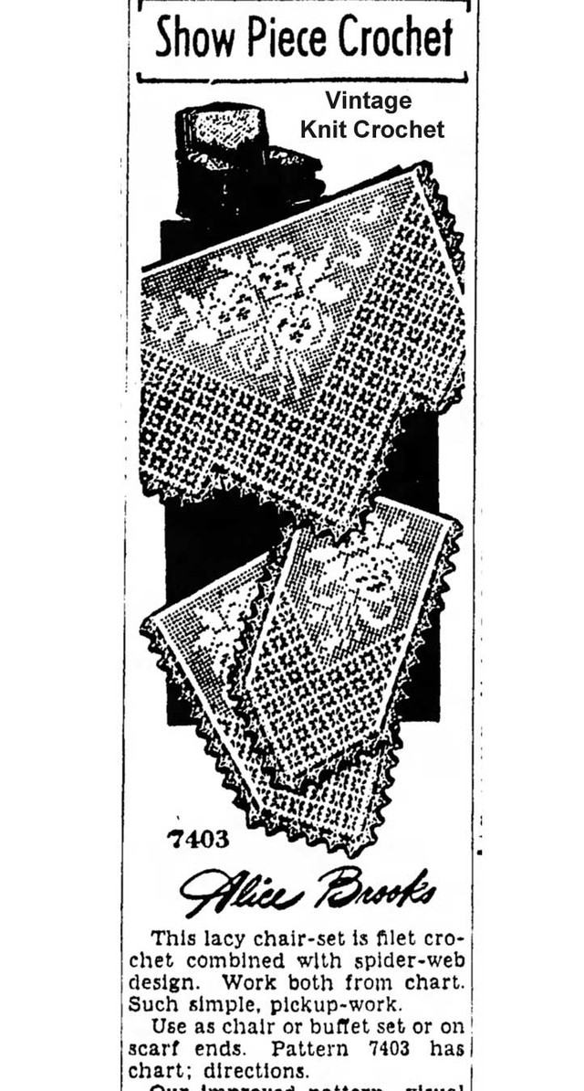 Filet Crochet Pattern Pansy Spiderweb Chair Set Alice Brooks 7403