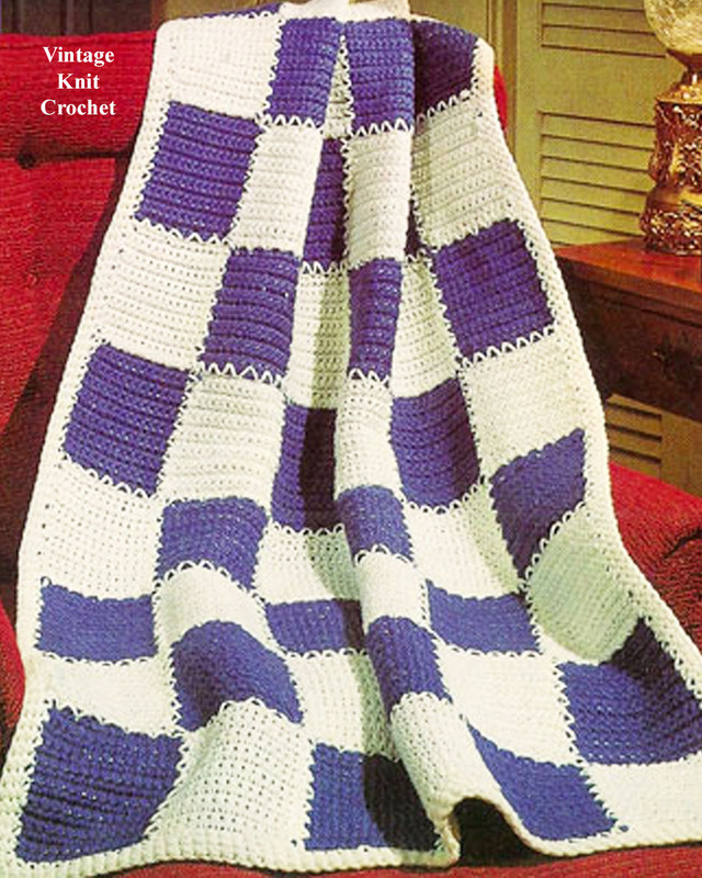 Crochet Checkerboard Afghan Pattern, Easy Beginners