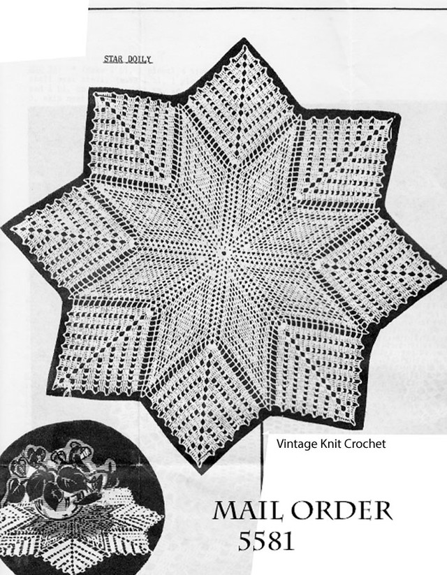 Crochet Eight Point Star Doily Pattern Anne Cabot 5385 Mail Order