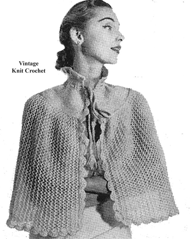 Knitted Bed Cape Jacket Pattern, High Collar and Tie Front